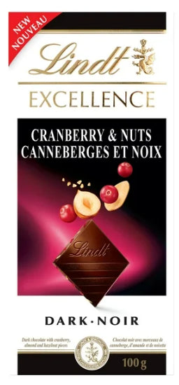 Lindt EXCELLENCE Cranberry & Nuts Dark Chocolate Bar, 100g
