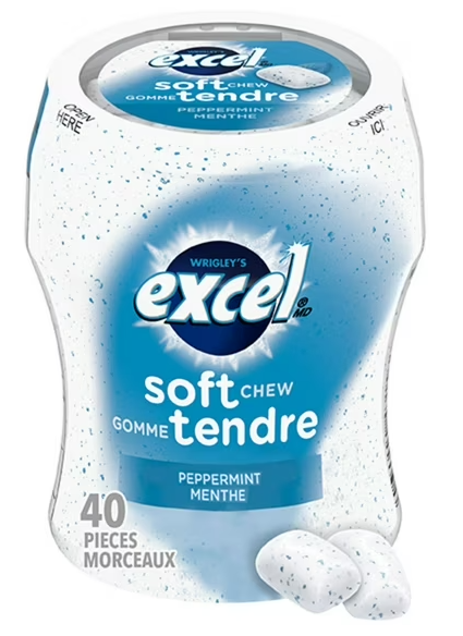 EXCEL, Peppermint Sugar Free Soft Chew Gum, 40 Pieces, 1 Bottle, 80g